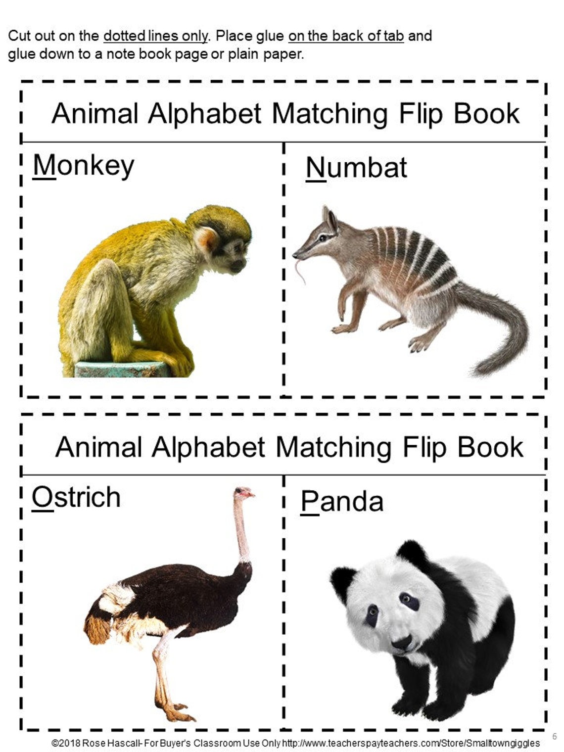 Zoo Animal Alphabet Uppercase Lowercaseletter Matching Cut and Paste ...
