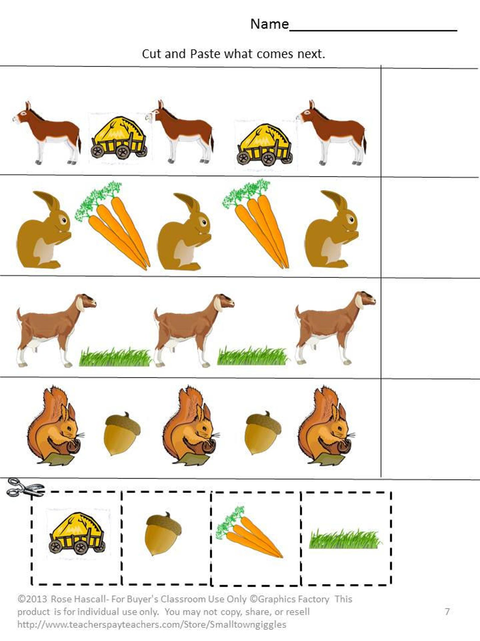 Farm Animals Kindergarten Special Education Autism Cut and Paste Fine ...