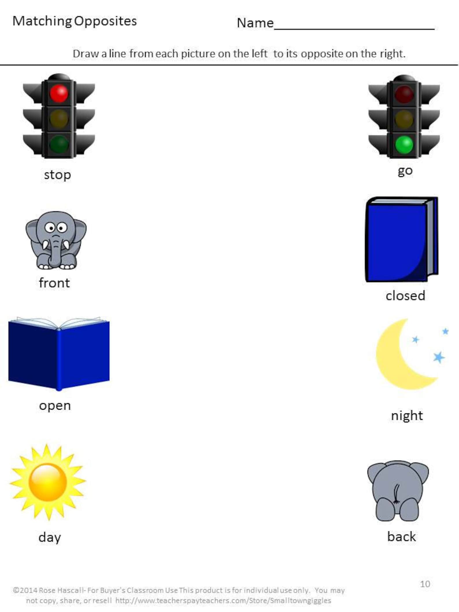 Big, Small, Short, Tall and More, NO PREP Math Center Worksheets ...