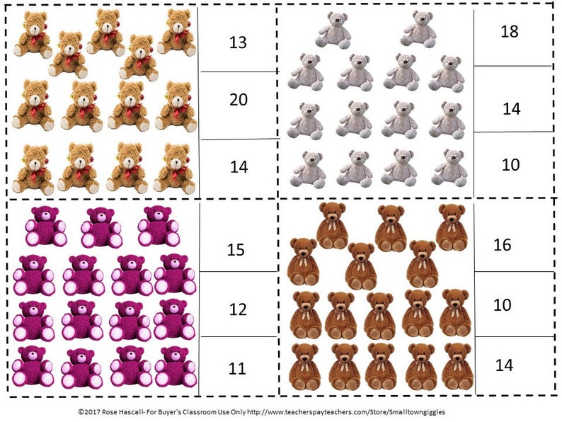 Teddy Bears Count to 20 Count and Clip Cards, Printable Task Cards ...