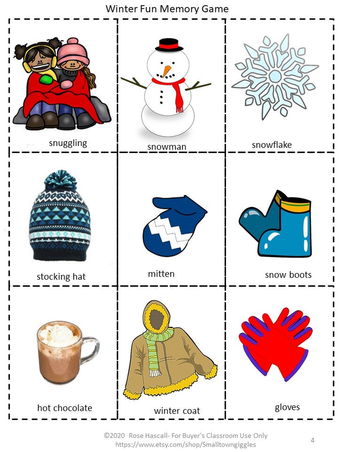 Winter Fun Memory Matching Game Fine Motor Skills Special Education ...