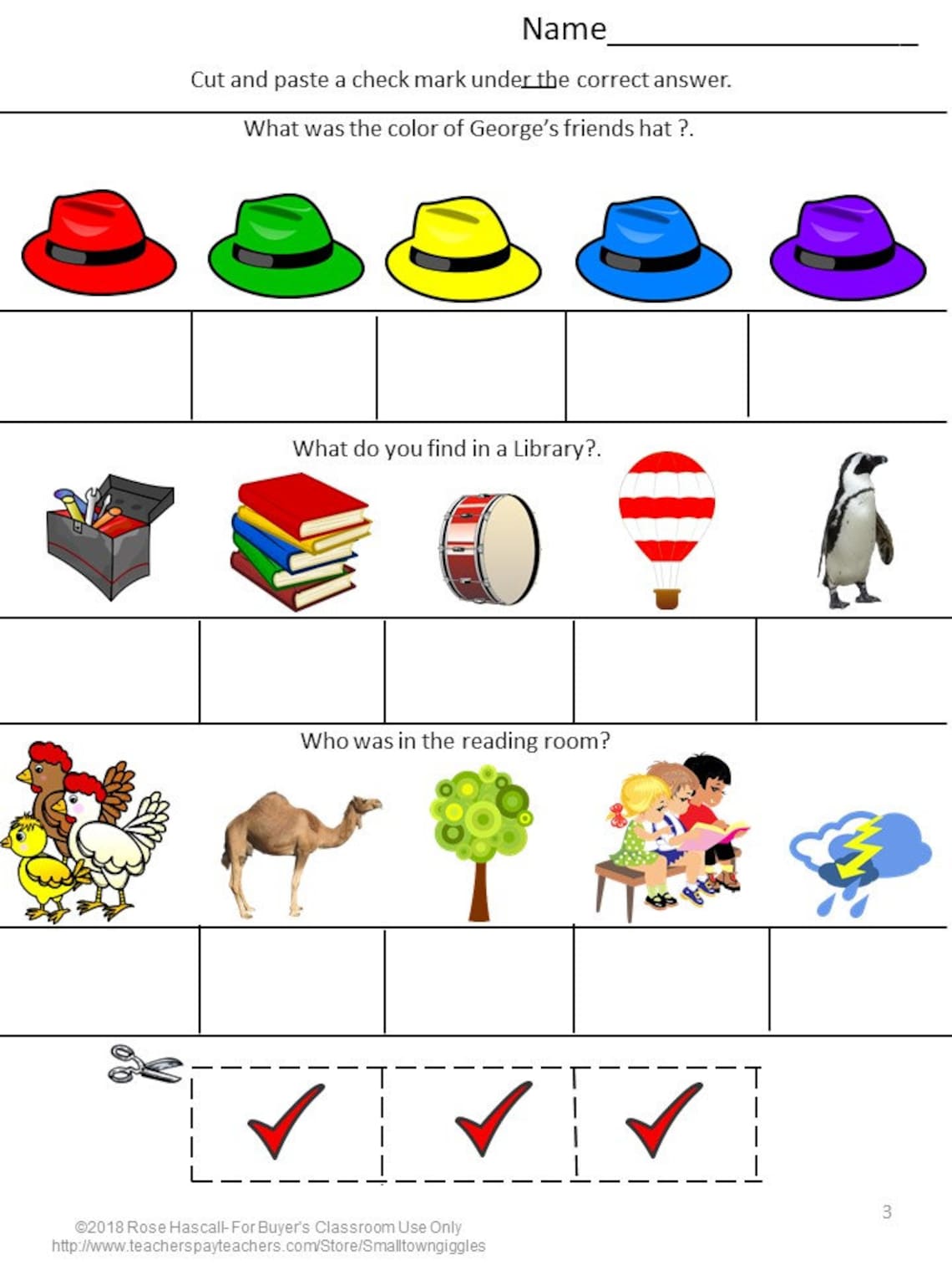 Curious George Visits the Library Book Study Cut and Paste Activities ...