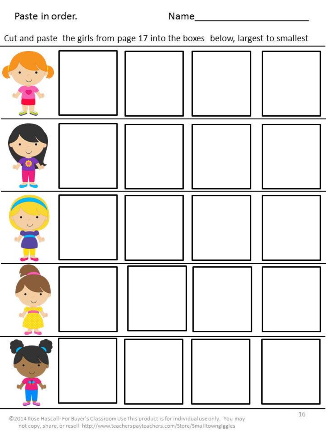 Big, Small, Short, Tall and More, NO PREP Math Center Worksheets ...