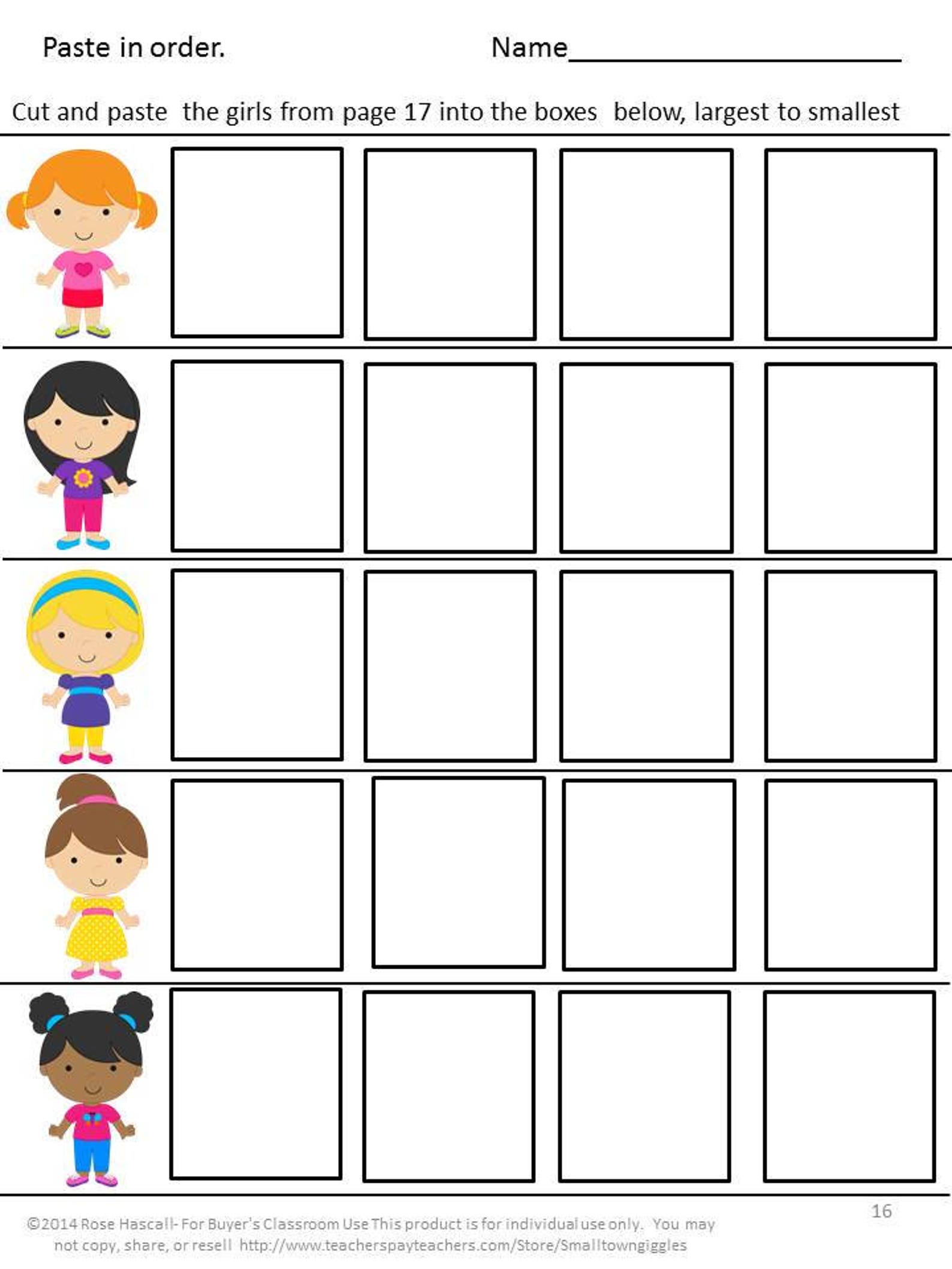Big, Small, Short, Tall and More, NO PREP Math Center Worksheets ...