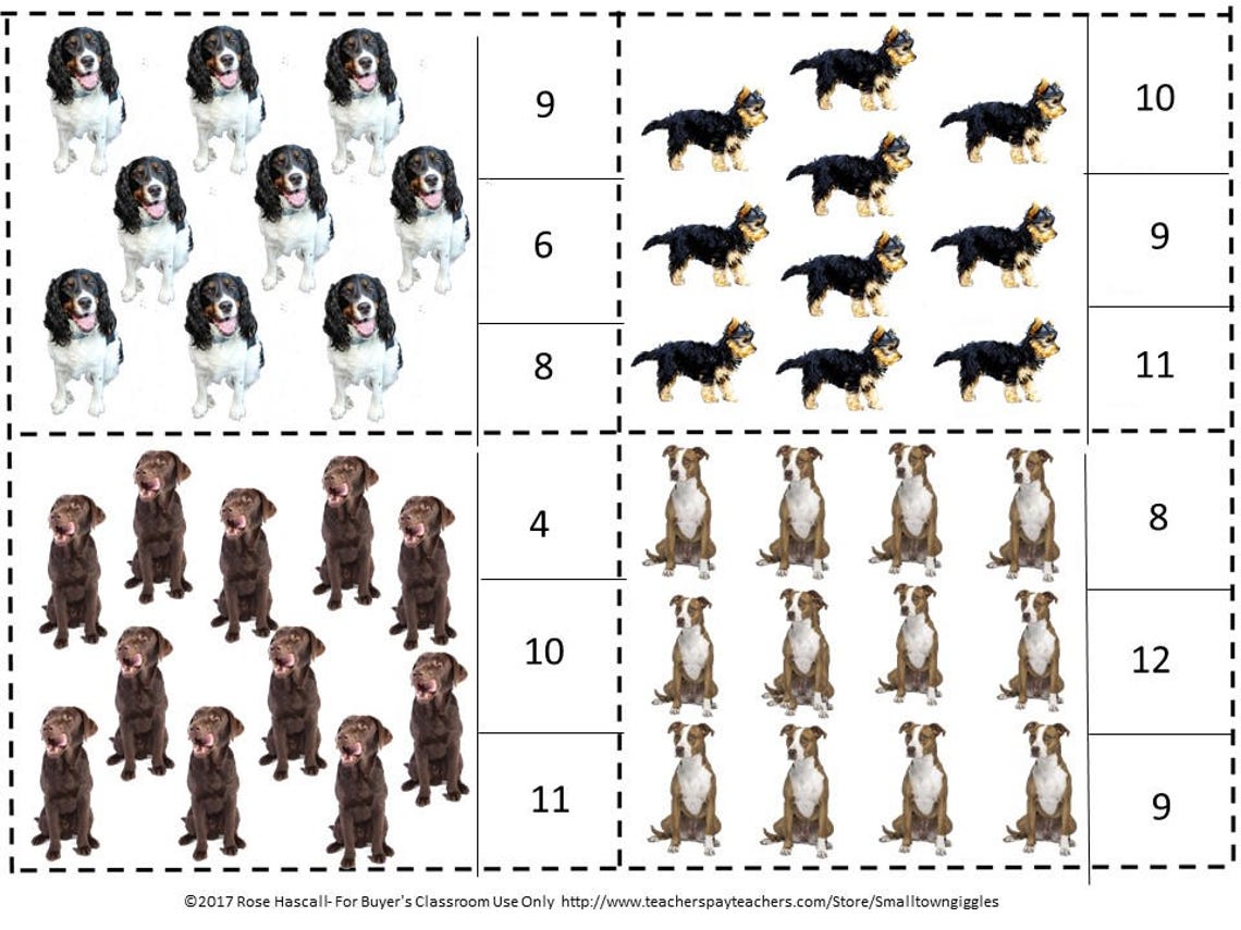 Dogs and Cats Count to 20 Count and Clip Cards, Printable Task Card ...