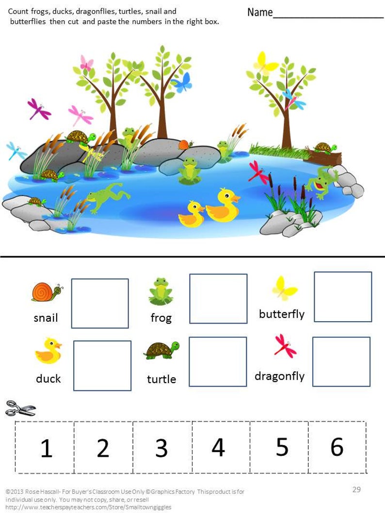 Spring Fun Down at the Pond Cut and Paste Math and Literacy Printable ...
