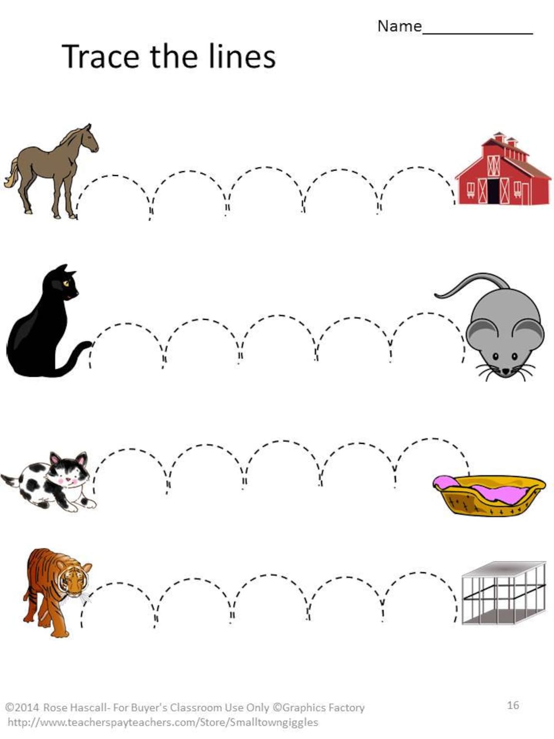 Animals Tracing Lines Worksheets Internet Activities P-K,K, Special ...