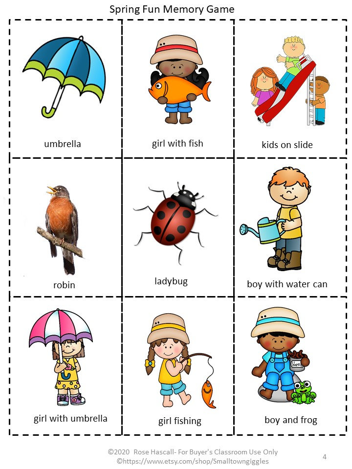 Spring Fun Memory and Matching Game Digital Download Printable Games ...