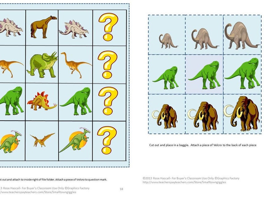 Dinosaurs Math Literacy File Folder Games Fine Motor Special Education ...