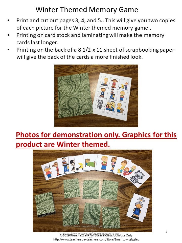 Winter Fun Memory Matching Game Fine Motor Skills Special Education ...