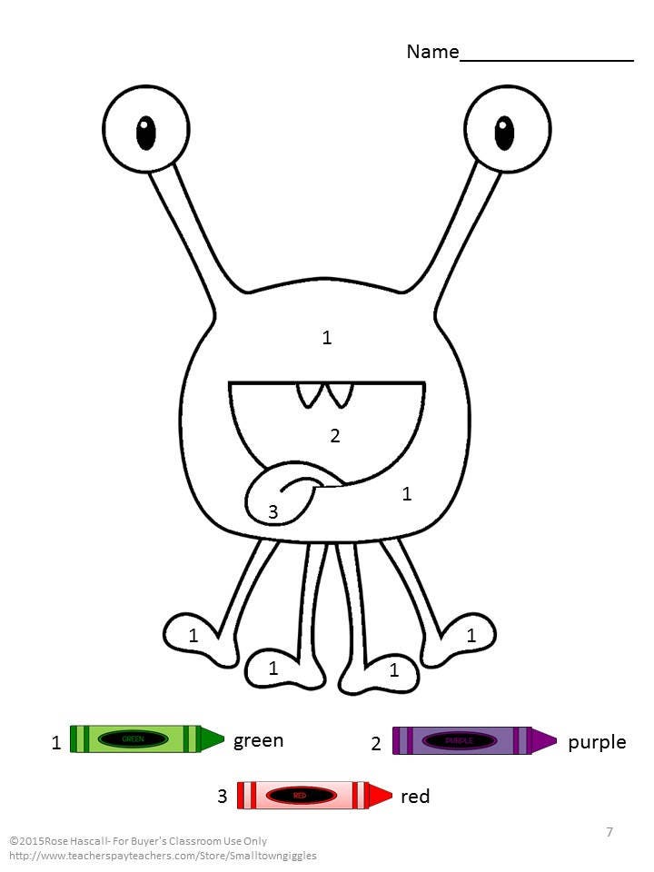 Monster Color by Number, Color Recognition, Number Recognition, Fine ...