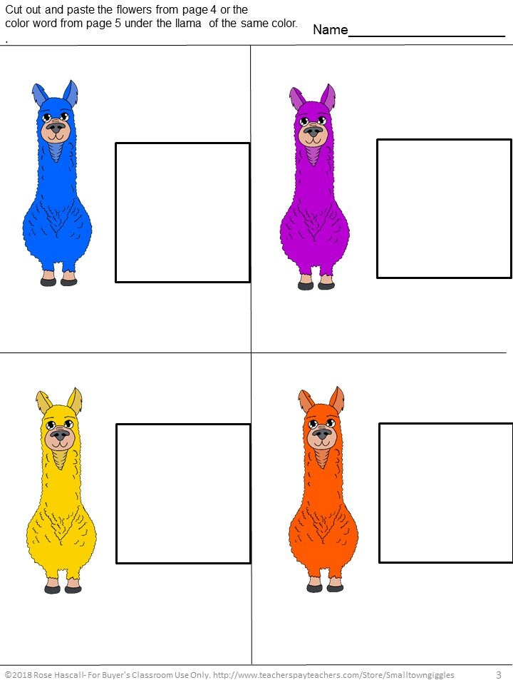 Llamas No Prep Cut and Paste Math Literacy Activities P-K, K, Special ...