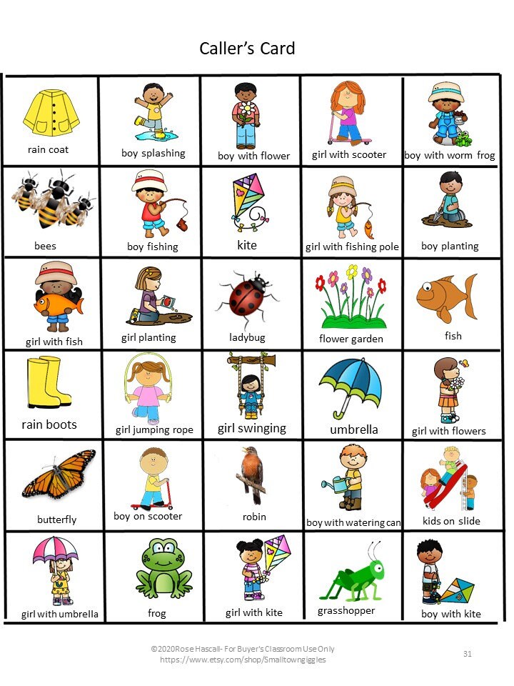 SPRING BINGO Early Childhood Kindergarten Special Education Autism ...