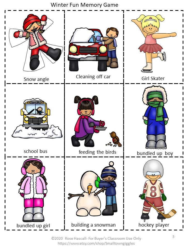 Winter Fun Memory Matching Game Fine Motor Skills Special Education ...