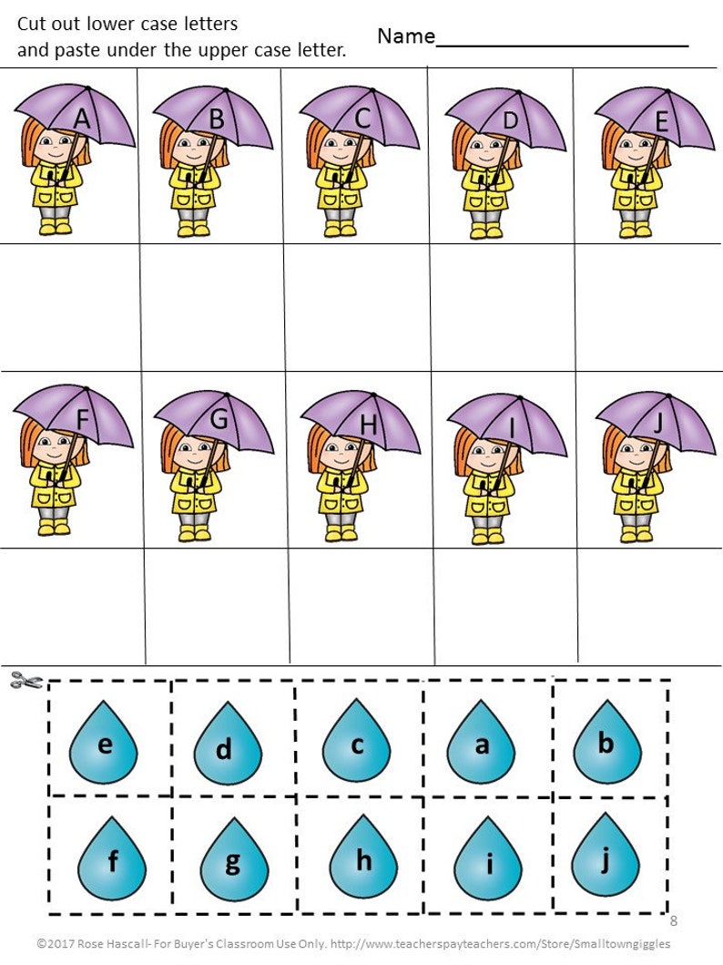 April Unit Math Alphabet Cut Paste Activities Preschool | Etsy