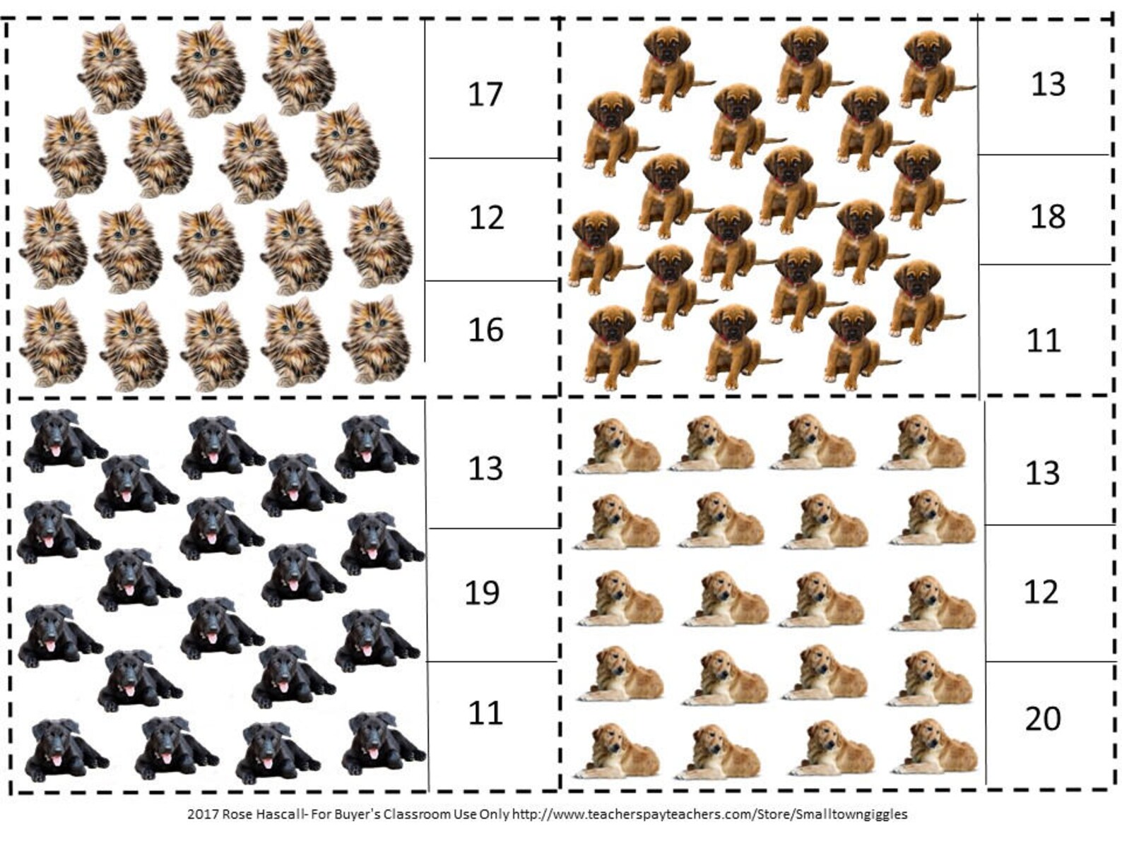 Dogs and Cats Count to 20 Count and Clip Cards, Printable Task Card ...