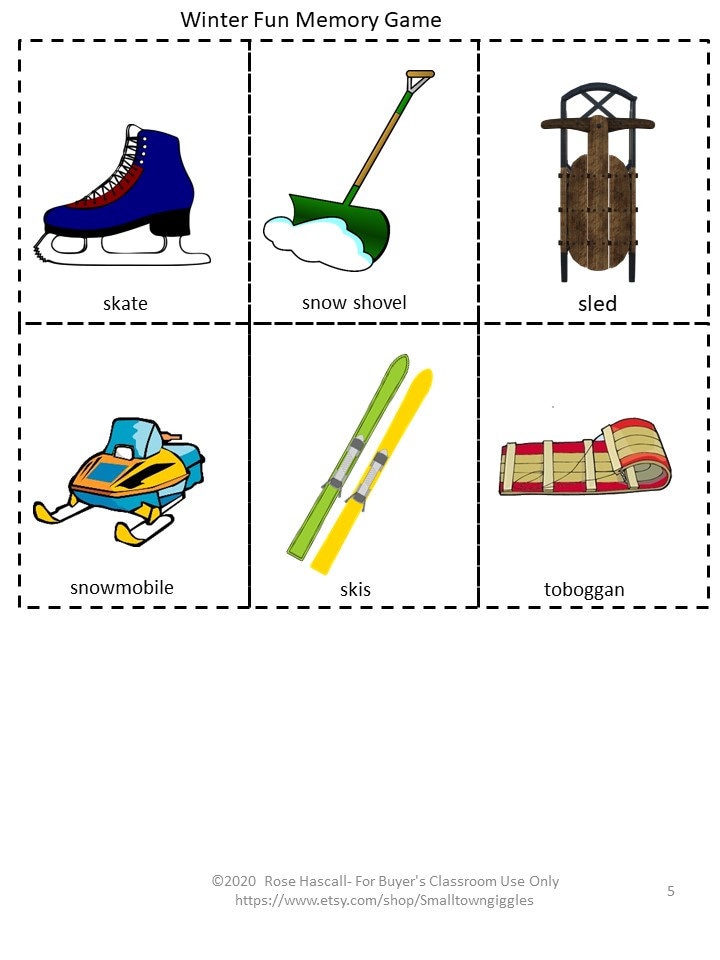 Winter Fun Memory Matching Game Fine Motor Skills Special Education ...