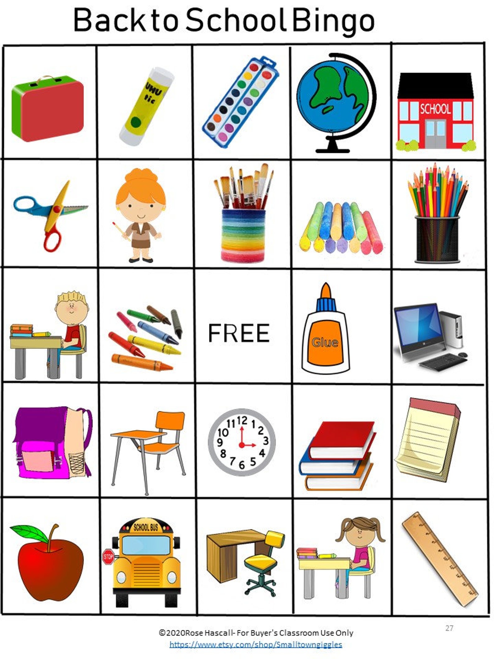 Back to School Bingo, Digital Download Printable Early Childhood ...