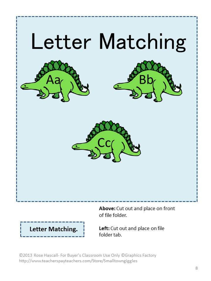 Dinosaurs Math Literacy File Folder Games Fine Motor Special Education ...