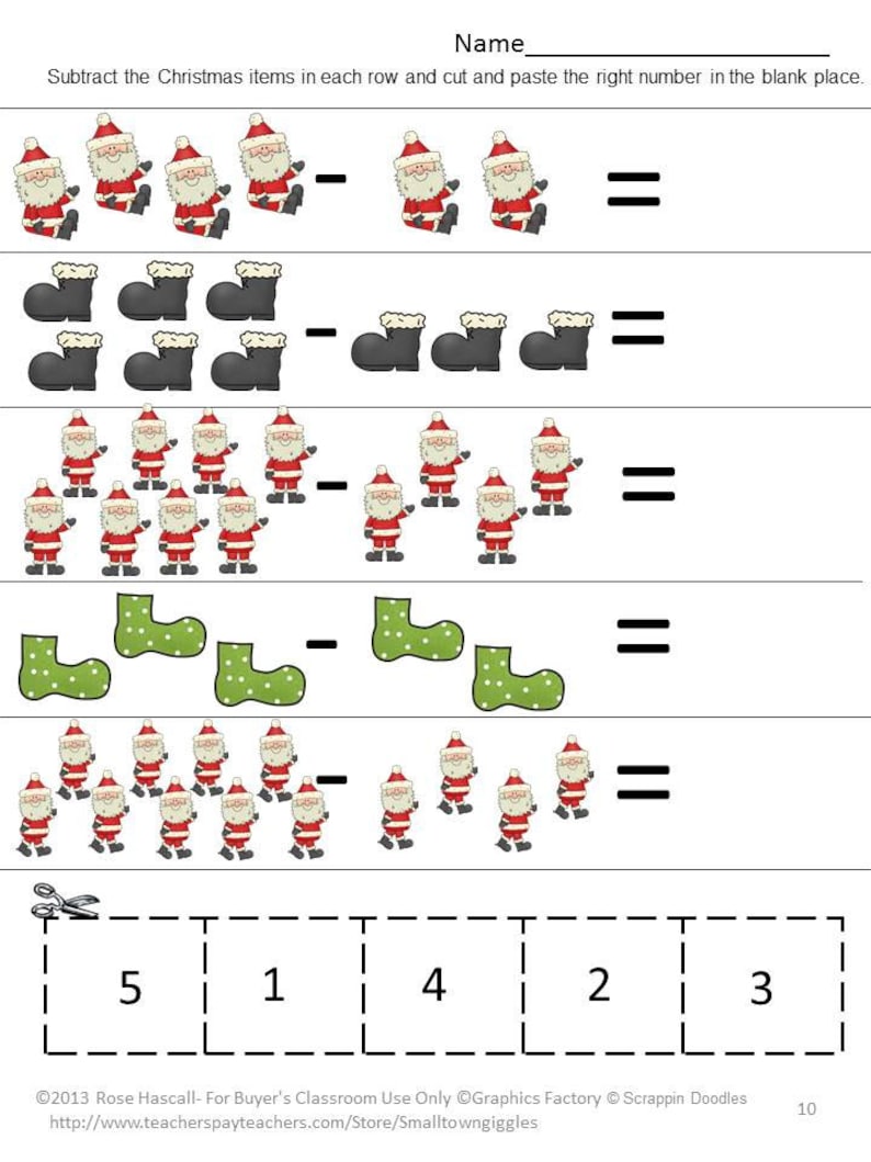 Counting Fun With Santa Cut and Paste - Etsy