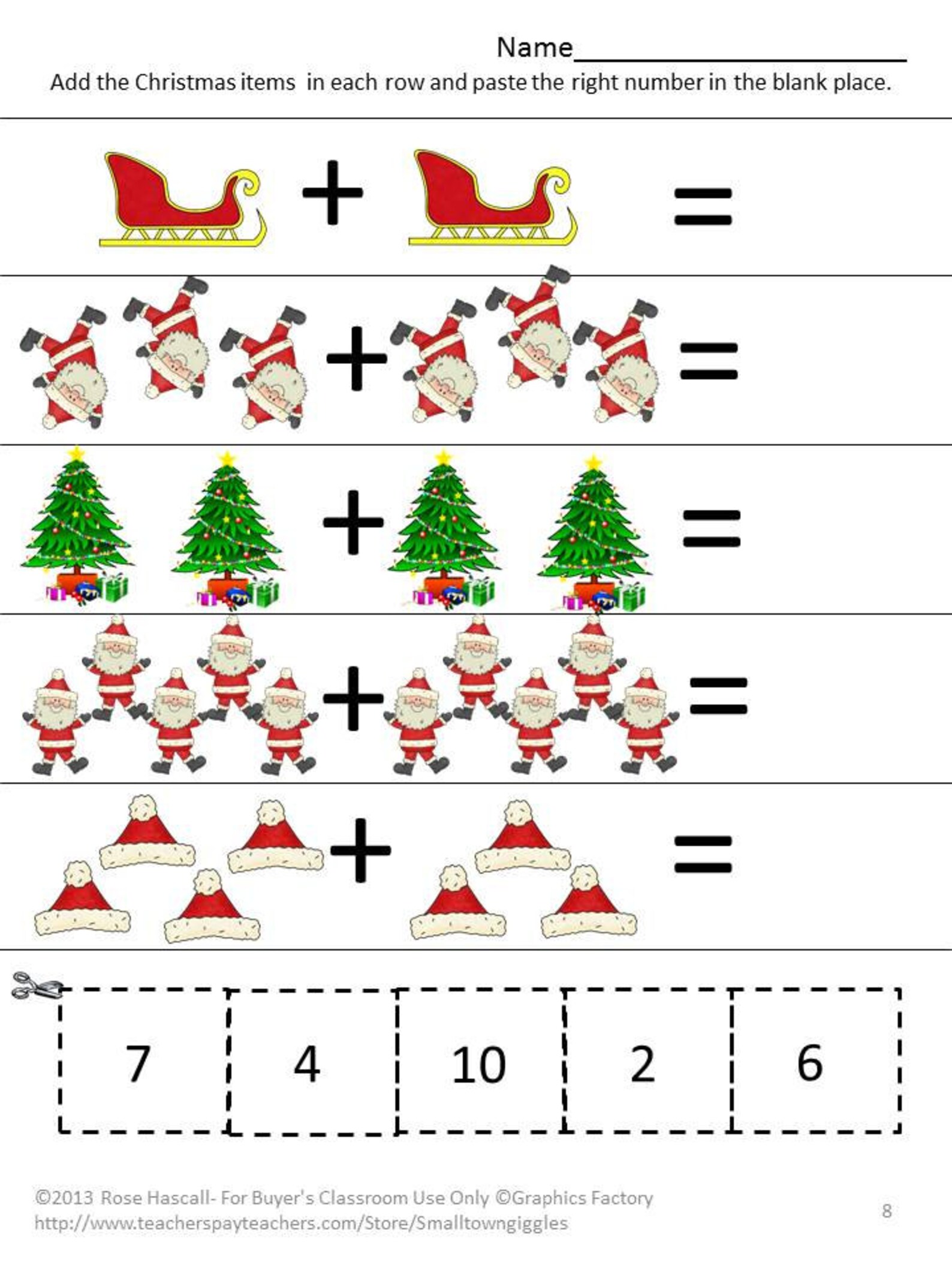 Counting Fun With Santa Cut and Paste - Etsy