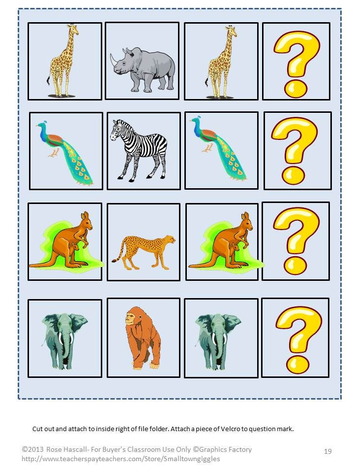 Zoo File Folder Games Fine Motor Skills Color Matching Letter Matching ...