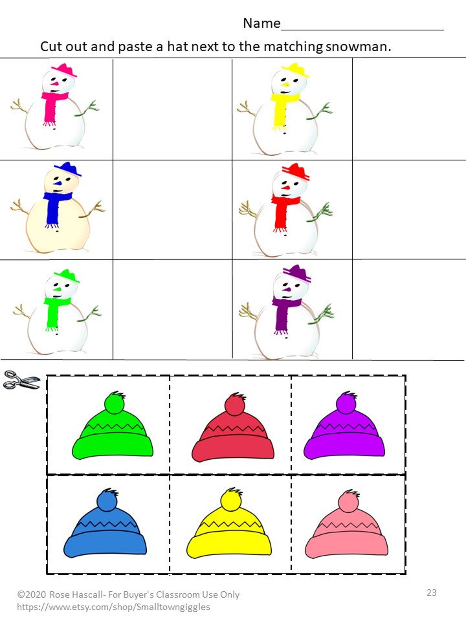 Color Matching, Cut and Paste Activities, Special Education Autism ...