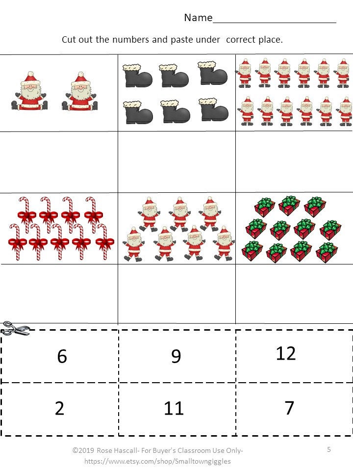 Christmas Math Centers,math Worksheets, Fine Motor Skills,cut and Paste ...