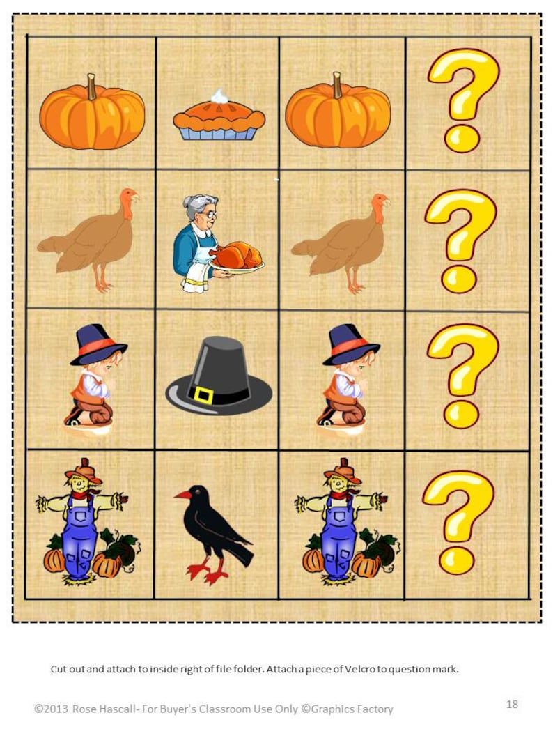 Autumn -thanksgiving Time File Folder Games PK, K, Special Education ...