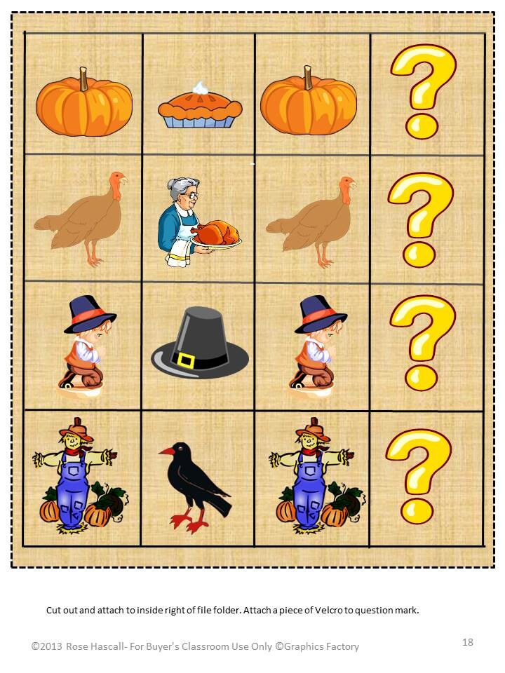Autumn -thanksgiving Time File Folder Games PK, K, Special Education ...