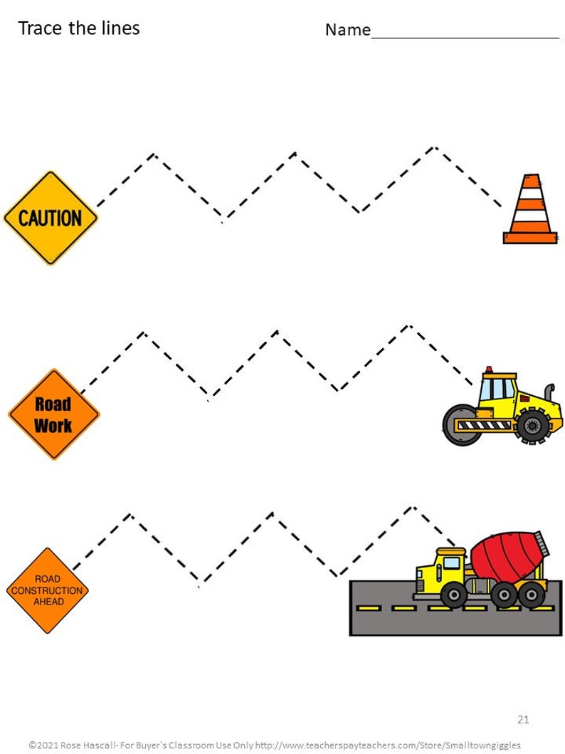 Road Construction Tracing Activities, Fine Motor Skills, Pre-k ...