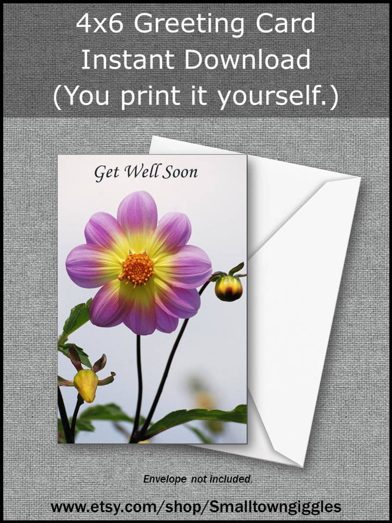 Get Well Soon Printable Greeting Card, Instant Download, Get Well Card ...