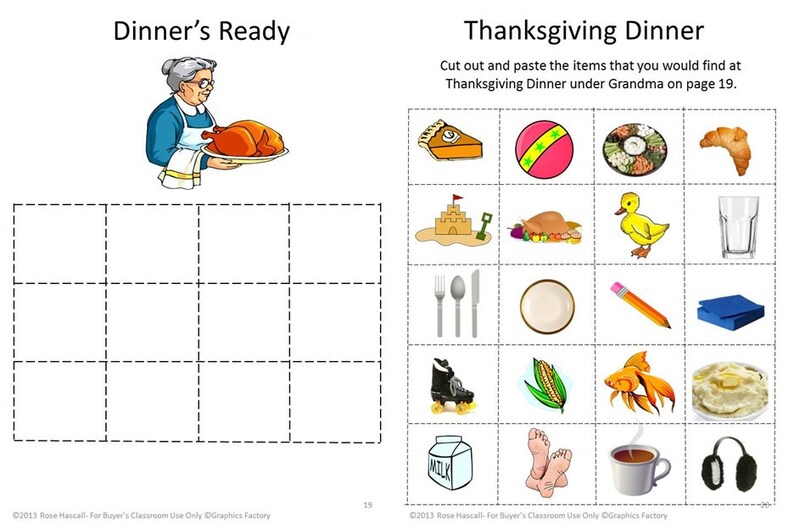 Autumn A Time for Thanks, Cut and Paste, PK, K, Special Education ...