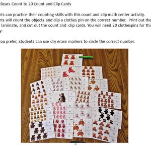 Teddy Bears Count to 20 Count and Clip Cards, Printable Task Cards ...