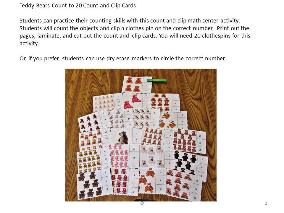 Teddy Bears Count to 20 Count and Clip Cards, Printable Task Cards ...