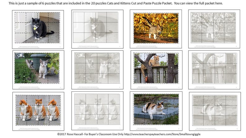Cats and Kittens Cut and Paste Puzzles Fine Motor Skills Preschool ...