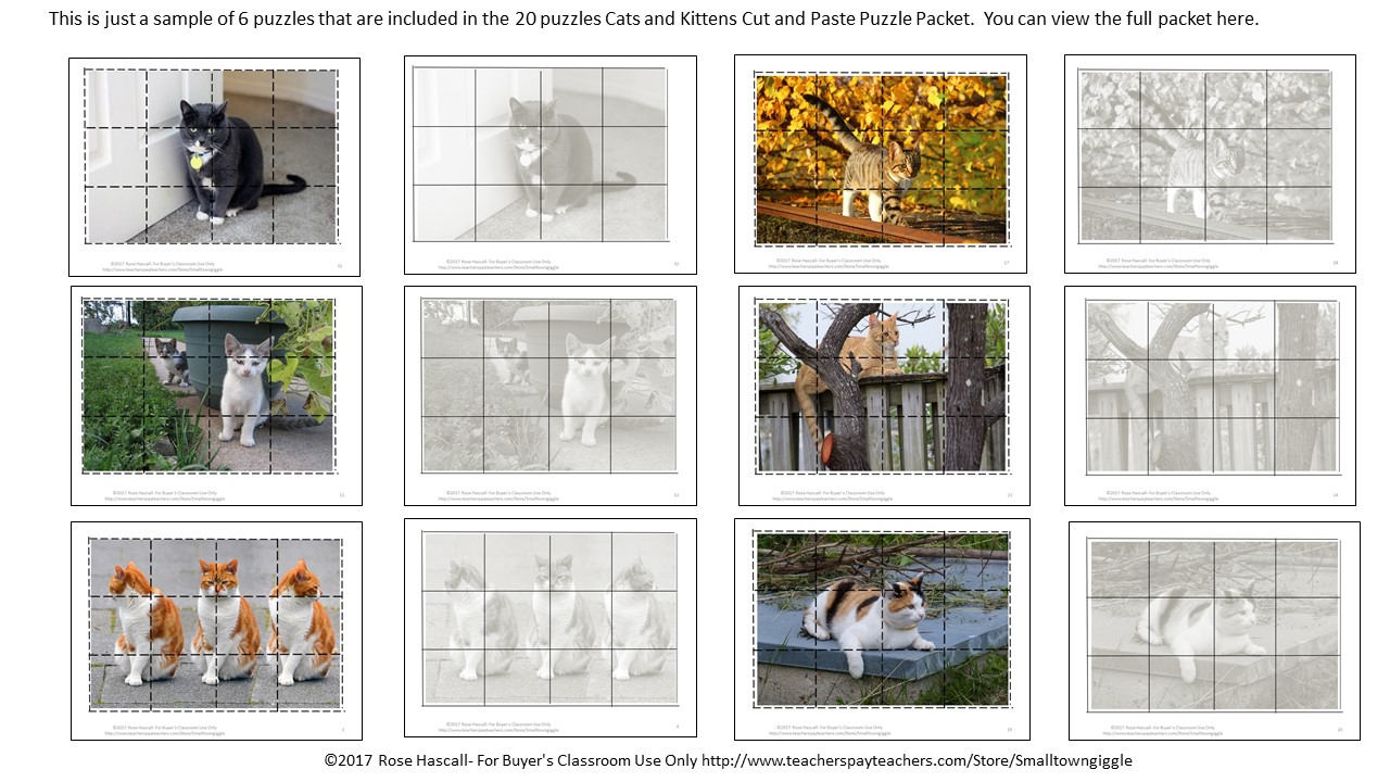 Cats and Kittens Cut and Paste Puzzles Fine Motor Skills Preschool ...