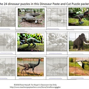 Dinosaur Realistic Photos Cut and Paste Puzzles T-rex, Pre-k. Preschool ...
