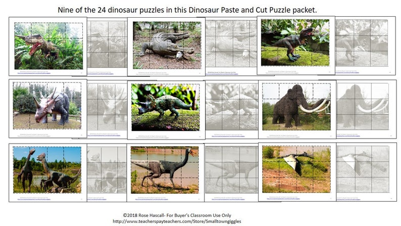 Dinosaur Realistic Photos Cut and Paste Puzzles T-rex, Pre-k. Preschool ...