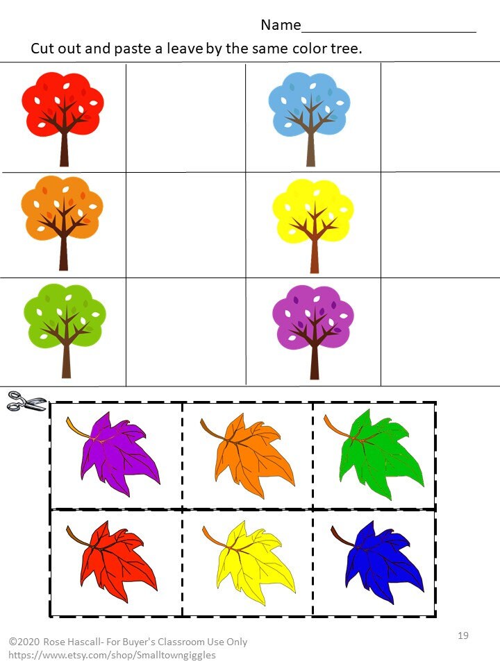 Color Matching, Cut and Paste Activities, Special Education Autism ...