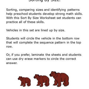 Brown Bear, Sorting by Size Brown Bear, Preschool Kindergarten Special ...