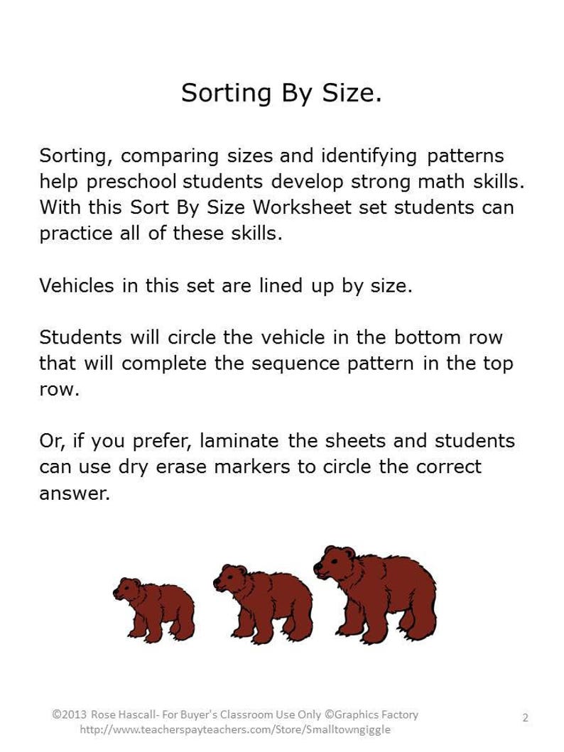 Brown Bear, Sorting by Size Brown Bear, Preschool Kindergarten Special ...