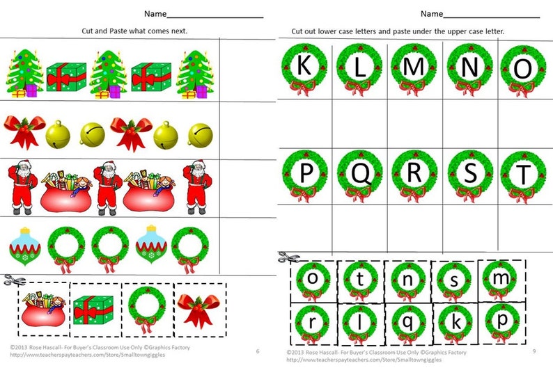Christmas Fun Cut and Paste Worksheets, P-K, K, Special Education ...