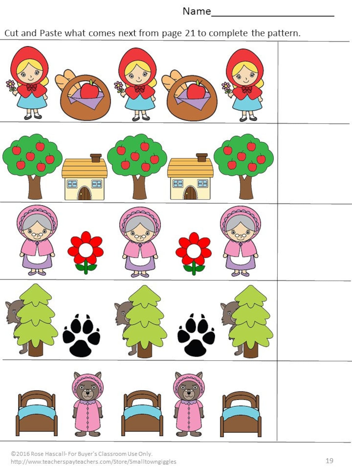 Little Red Riding Hood Kindergarten Math Literacy Cut and Paste ...