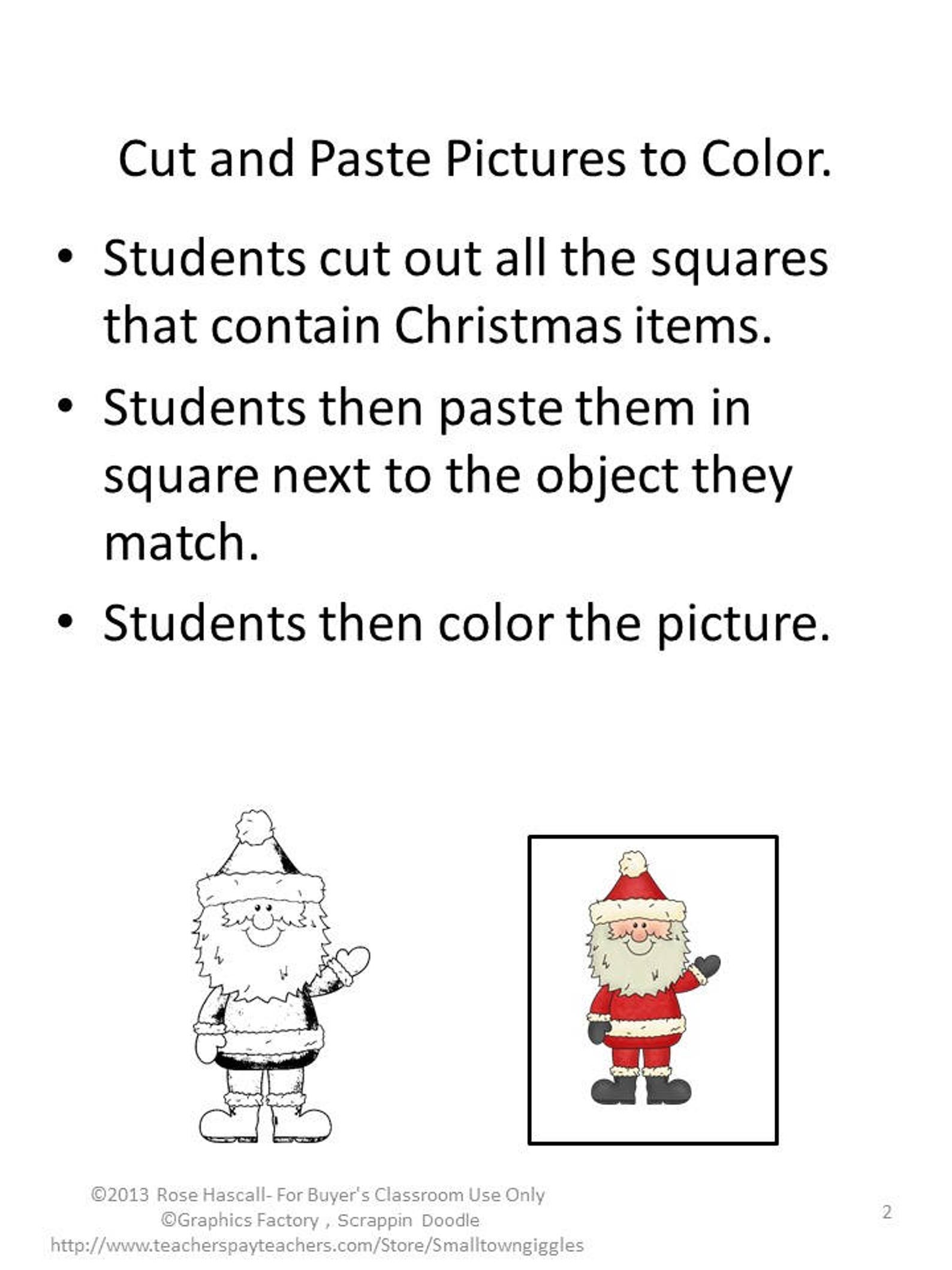 Christmas Cut and Paste Coloring Pages Fine Motor Skills, Preschool ...