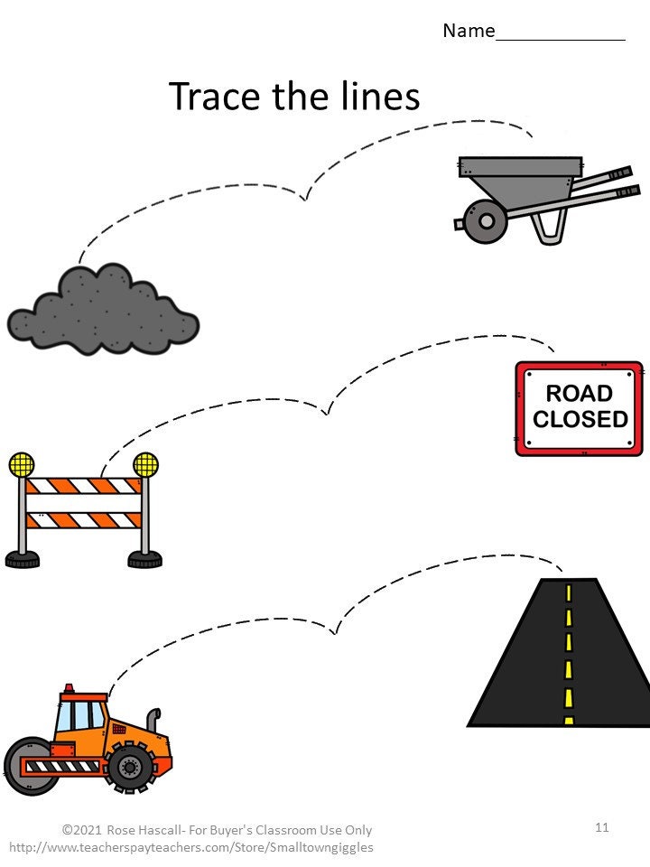 Road Construction Tracing Activities, Fine Motor Skills, Pre-k ...