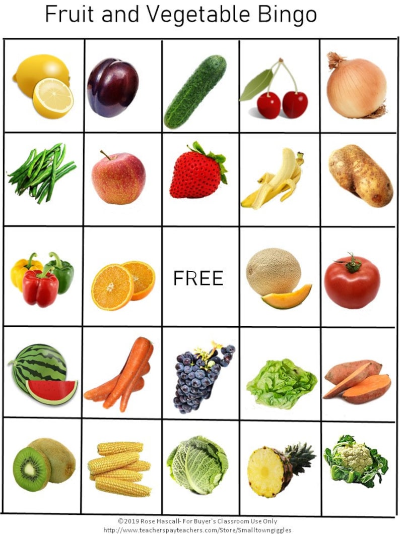 Cartones de bingo de frutas o verduras juegos para P-K - Etsy México