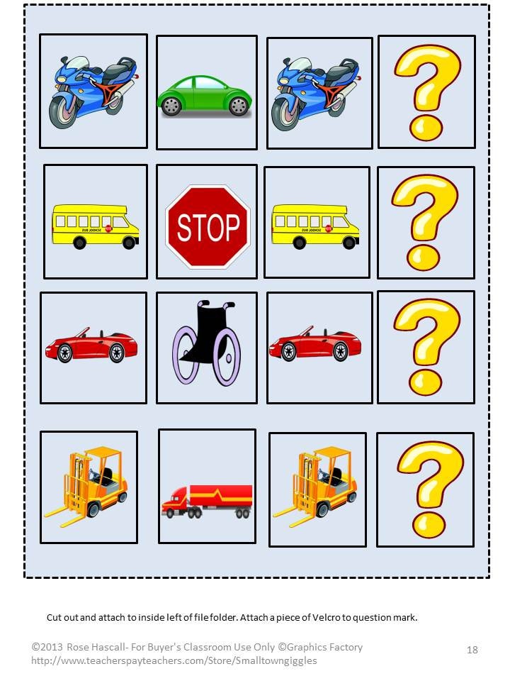 Transportation File Folder Games Pk,k,special Ed, Autism Teaching ...