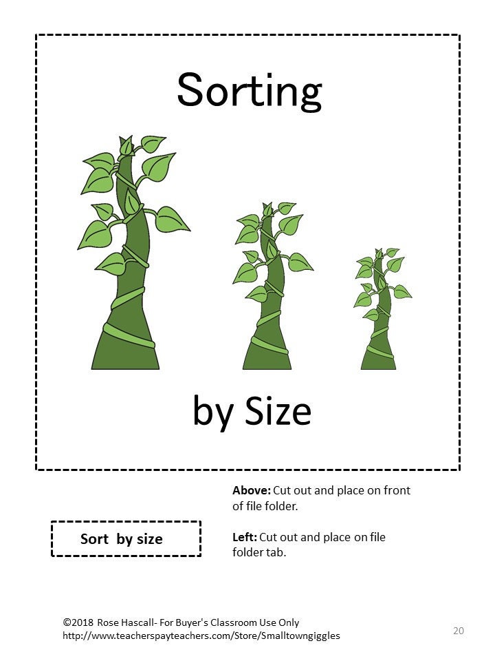 Jack and the Beanstalk File Folder Games P-K,K, Special Ed. Fine Motor ...