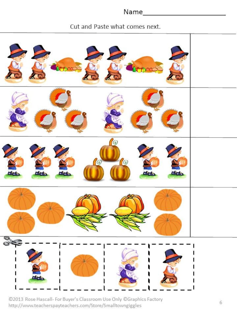 Autumn A Time for Thanks, Cut and Paste, PK, K, Special Education ...